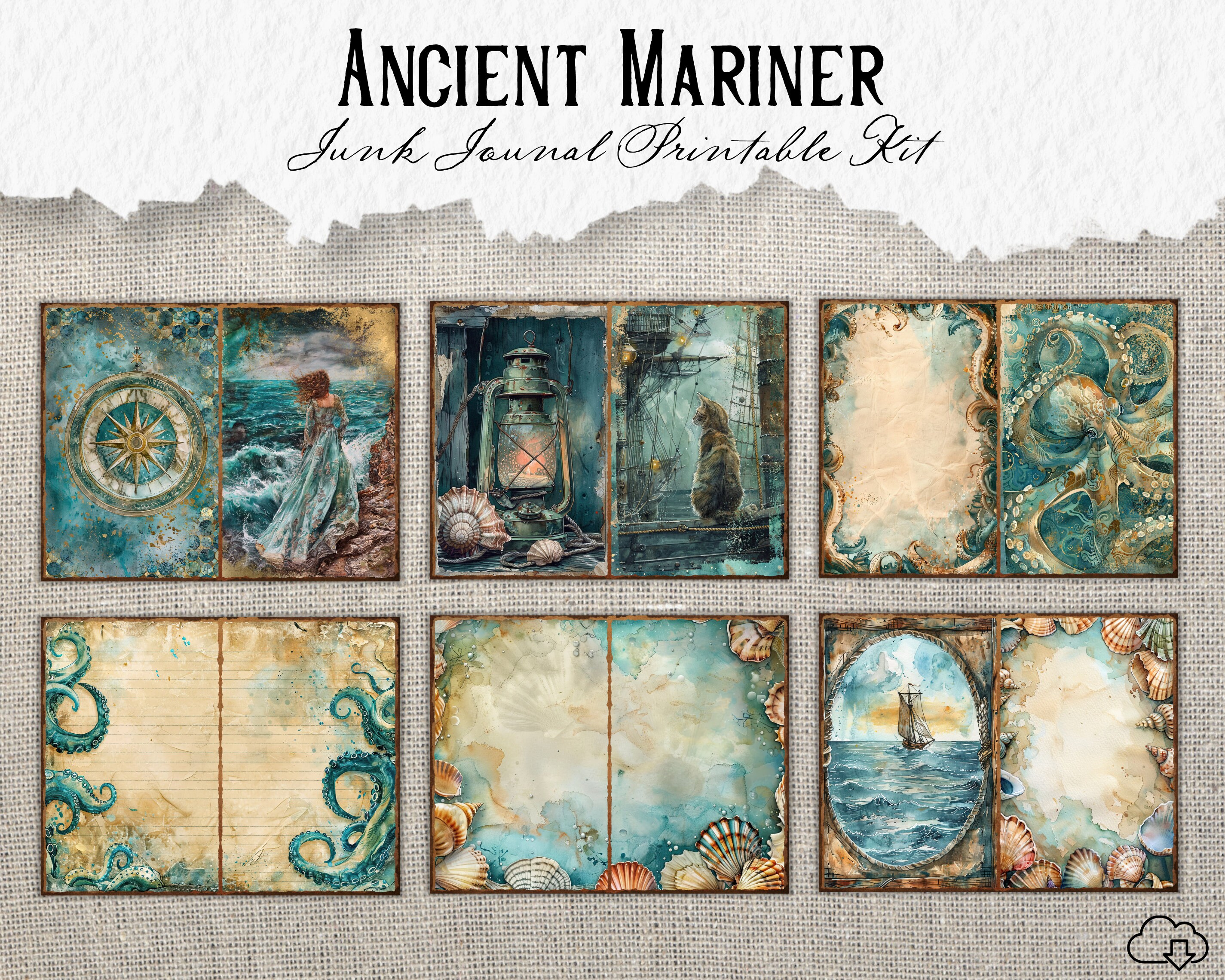 Ancient Mariner Junk Journal Printable Kit Ocean Voyage Digital Paper ...