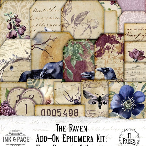 The Raven Printable Gothic Tags Pockets Labels Junk - Etsy