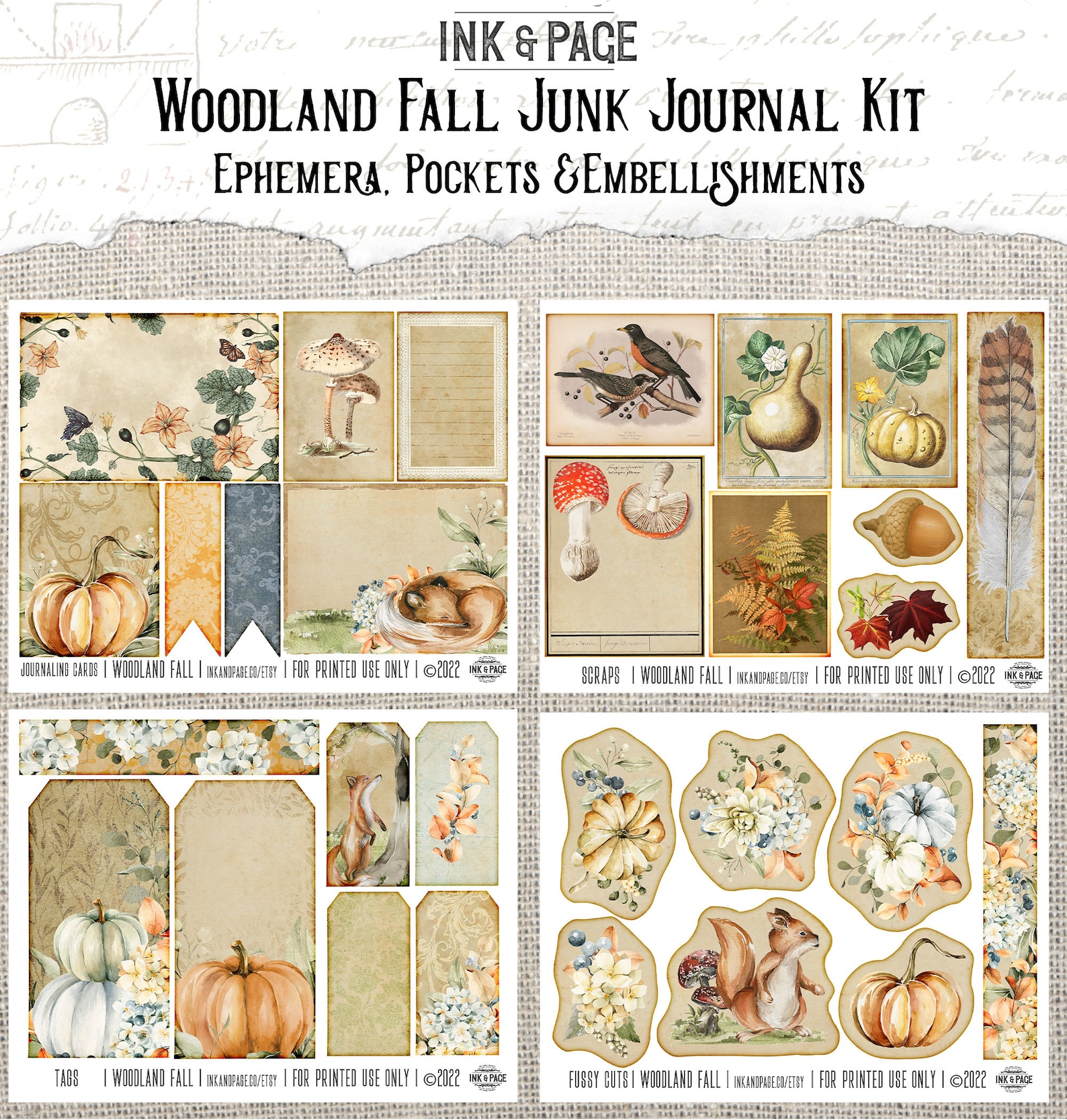 Woodland Fall Junk Journal Printable Kit Vintage Forest - Etsy