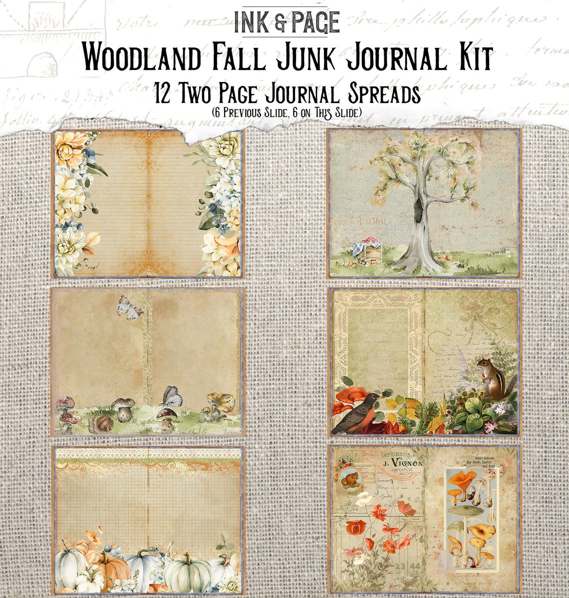 Woodland Fall Junk Journal Printable Kit, Vintage Forest, Shabby Chic ...