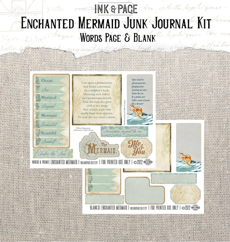 Enchanted Mermaid Junk Journal Printable Kit, Vintage Ocean Ephemera ...