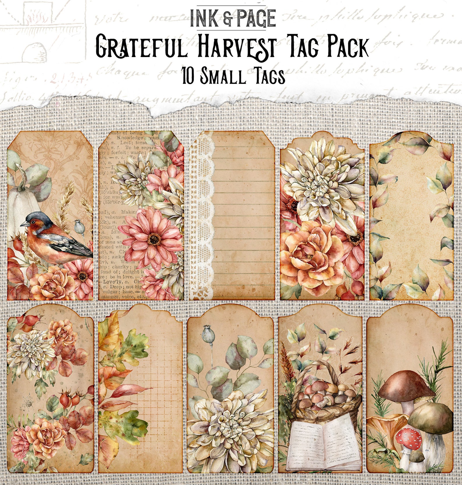 Printable Autumn Tags, Junk Journal Ephemera Pack, Vintage Harvest ...
