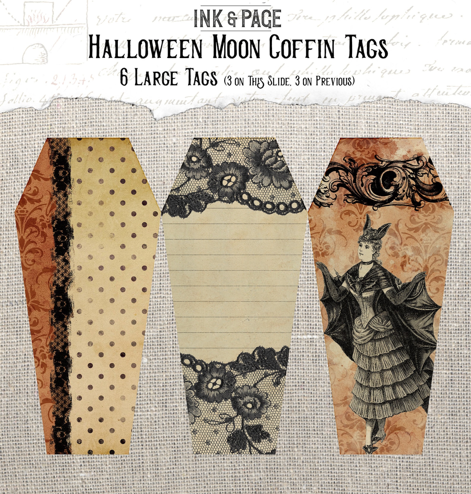 Halloween Moon Coffin Tags, Printable Junk Journal Ephemera, Spooky ...
