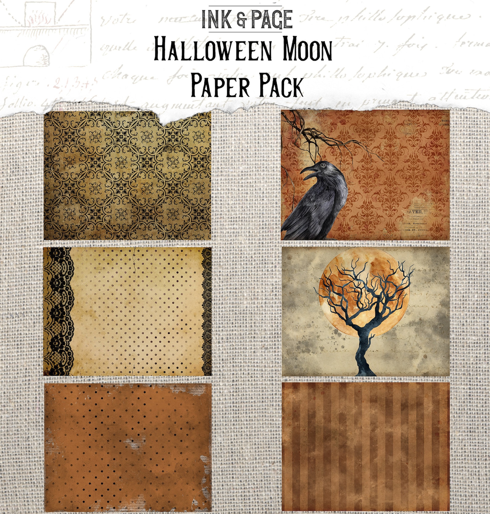 Halloween Digital Paper, Vintage Moon, Purple Junk Journal Kit, Pumpkin ...