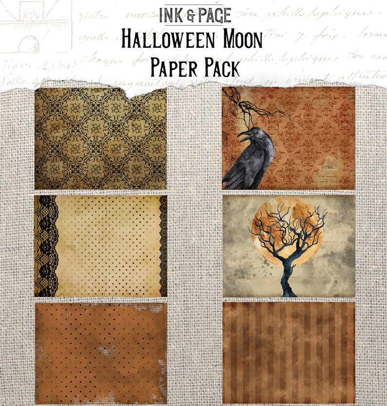 Halloween Digital Paper Vintage Moon Purple Junk Journal | Etsy