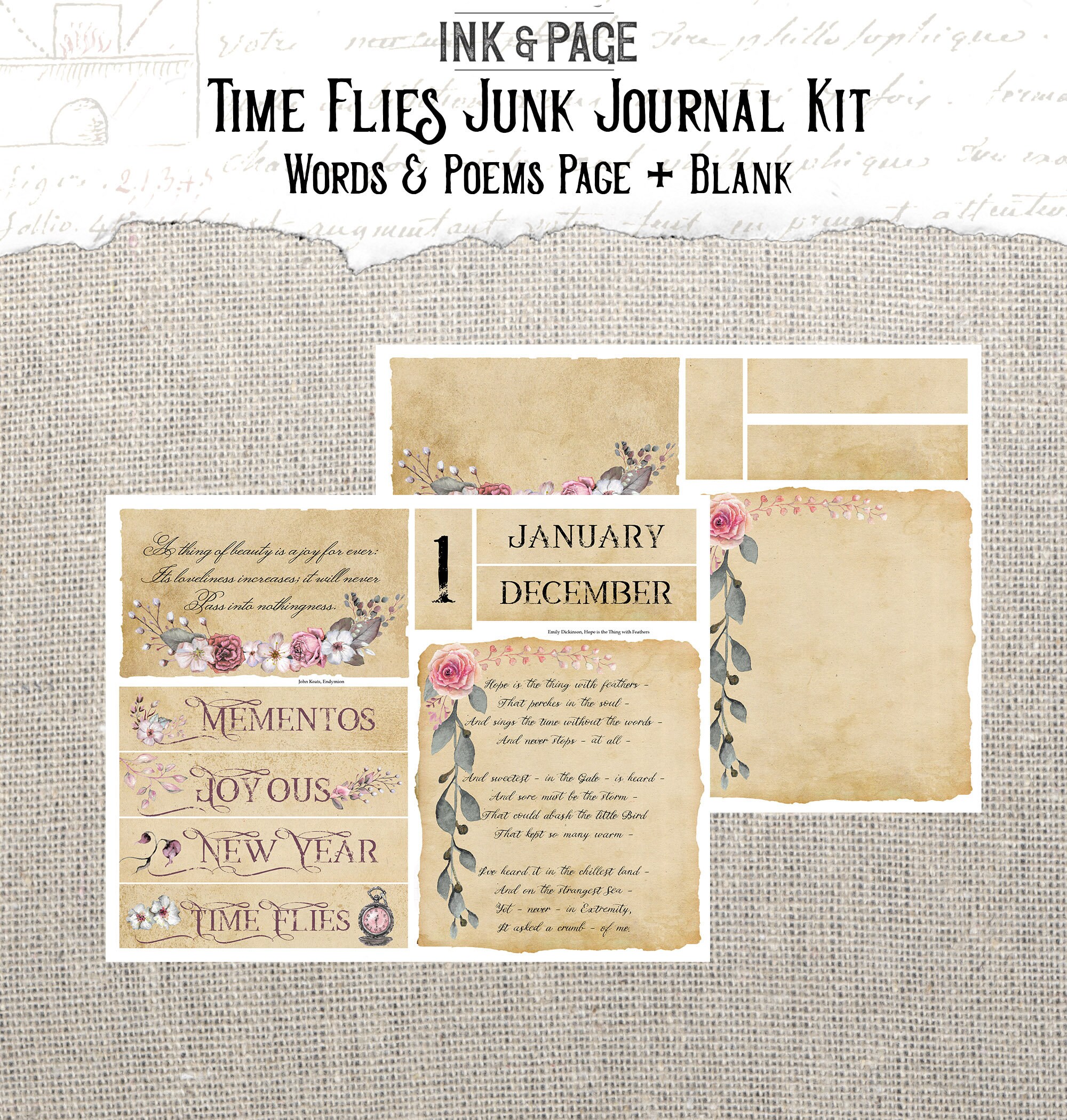 Printable Pink Junk Journal Kit, Steampunk Ephemera Pack, New Year's ...