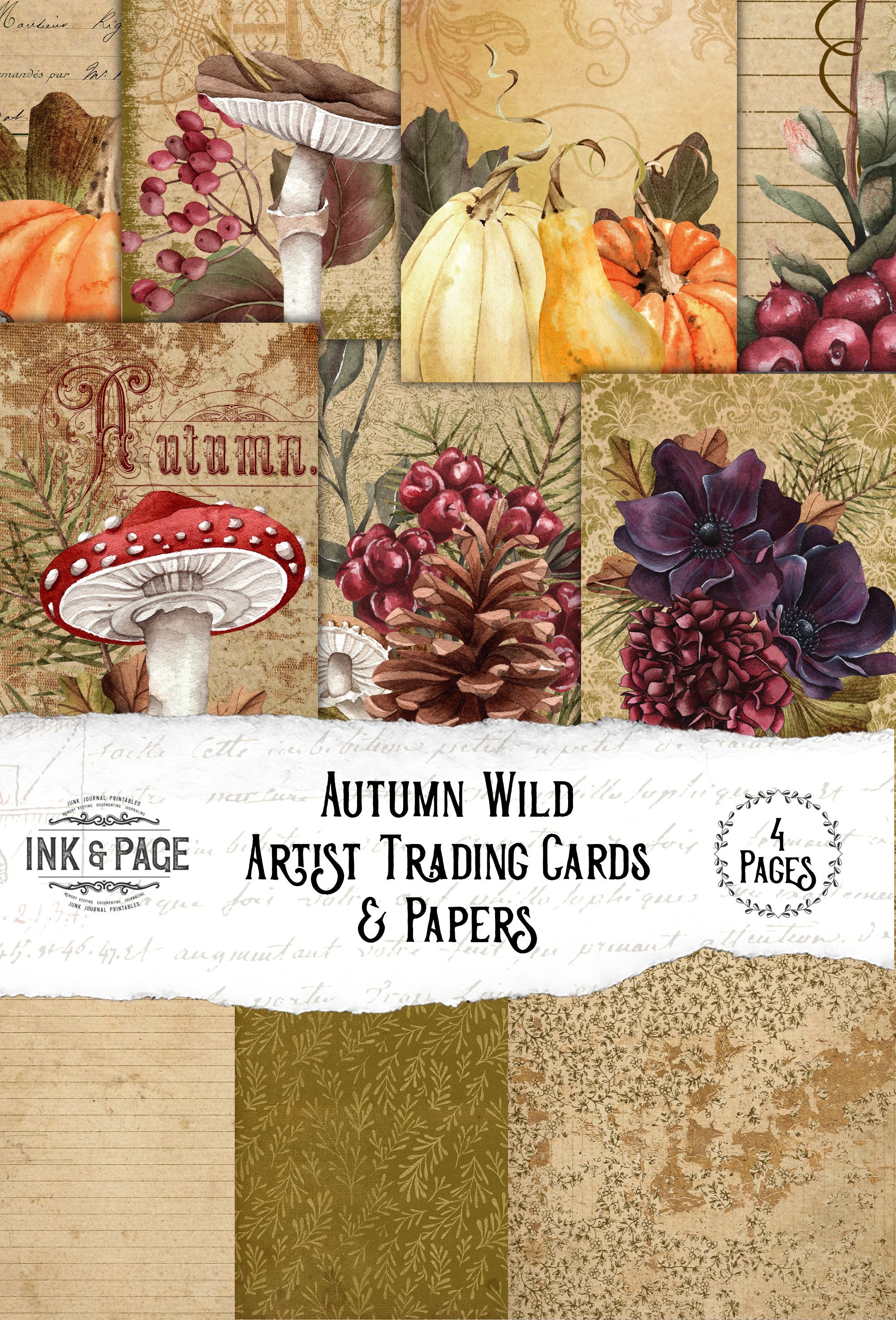 Autumn Wild Printable Atcs Fall Artist Trading Cards Vintage - Etsy