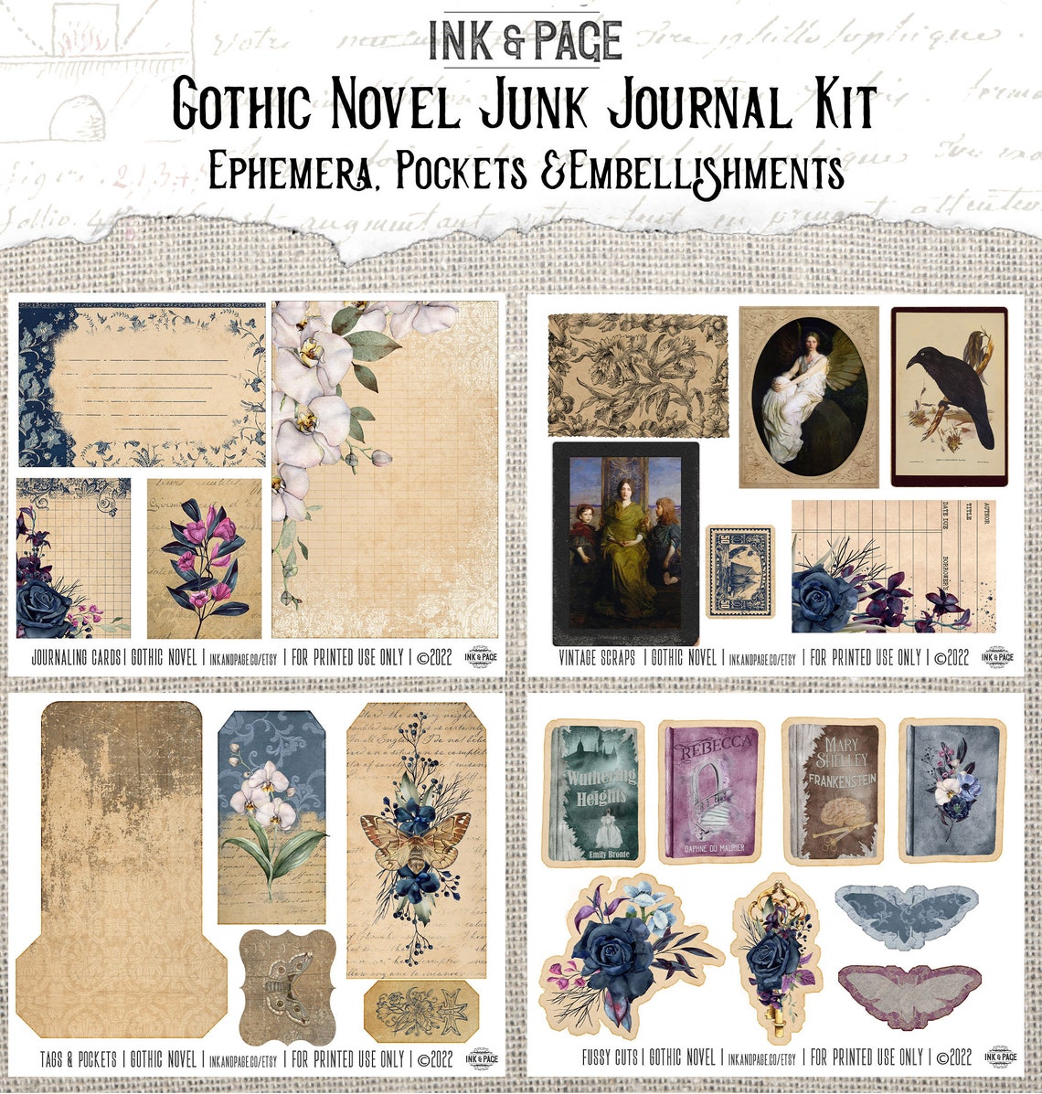 Gothic Novel Junk Journal Printable Kit Dark Academia Digital - Etsy