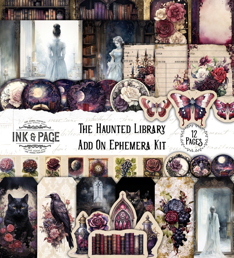 Haunted Library Ephemera Printable Junk Journal Embellishments Vintage ...