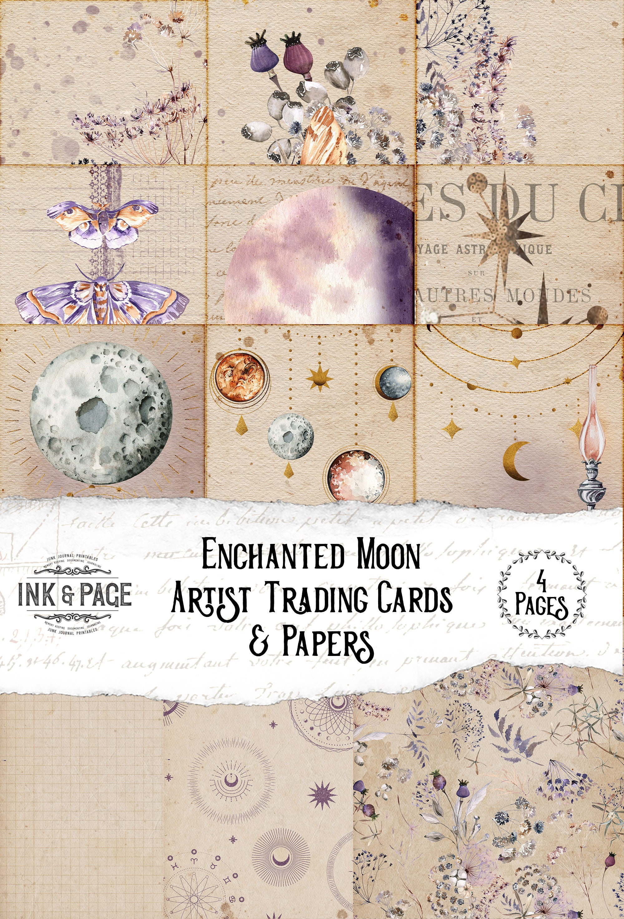 Enchanted Moon Junk Journal Printable Ephemera Artist Trading - Etsy