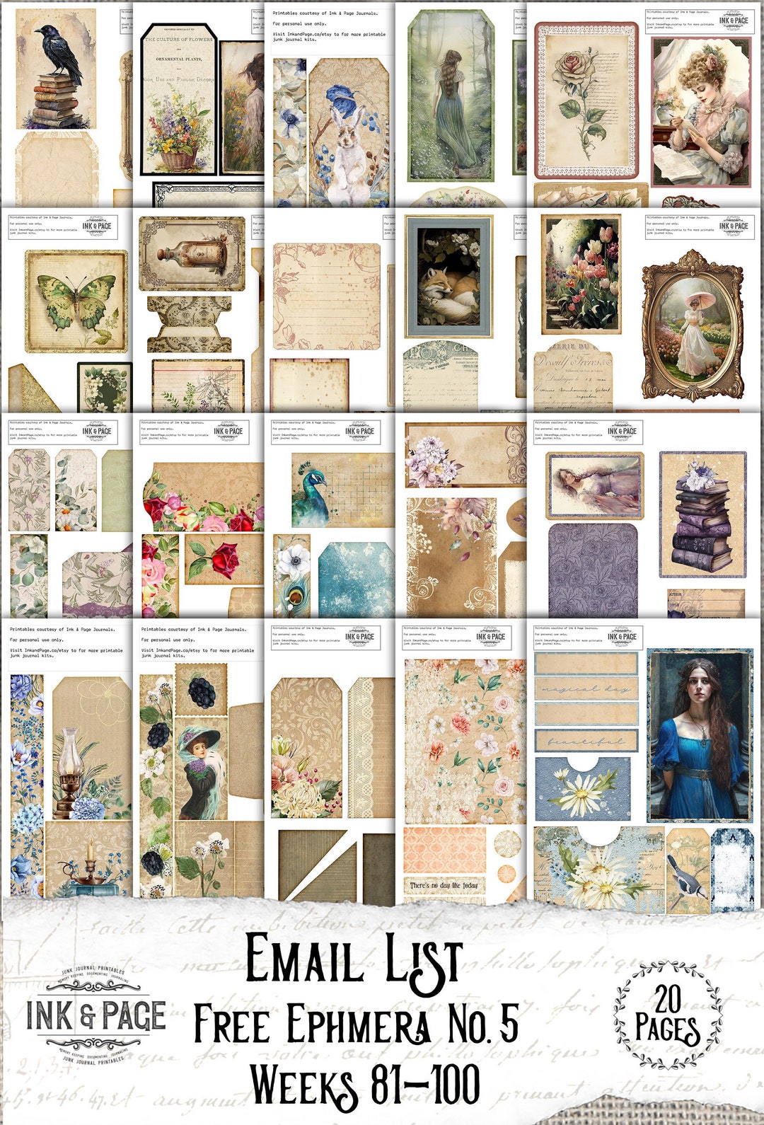 Junk Journal Free Ephemera, Freebies Pack 5, Weeks 81-100 From the Ink ...