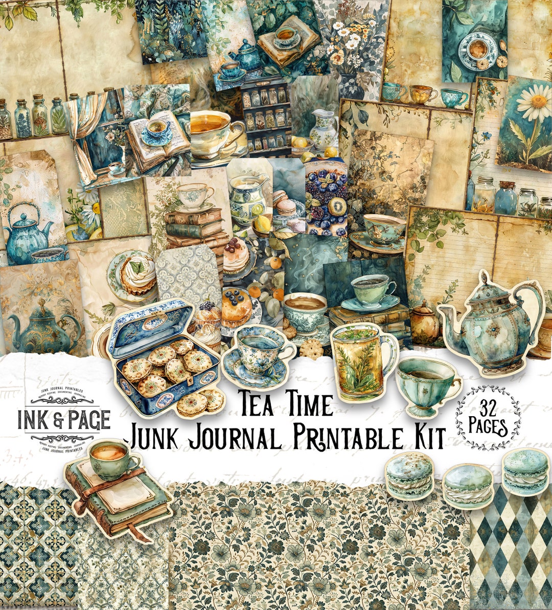 Tea Time Junk Journal Printable Kit Tea Party Digital Download Vintage ...