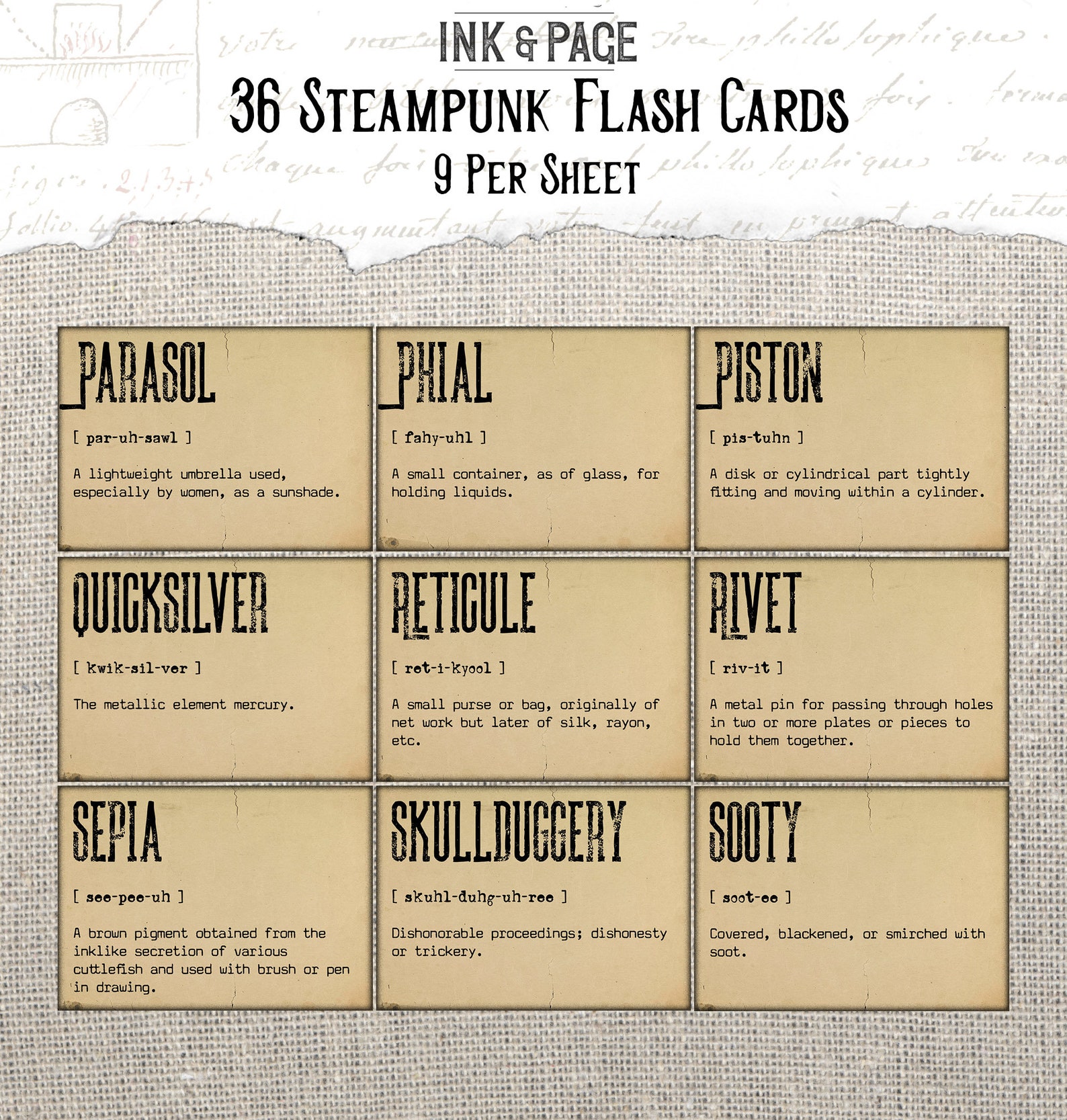 Steampunk Printable Flash Cards Digital Download Junk Journal Word ...