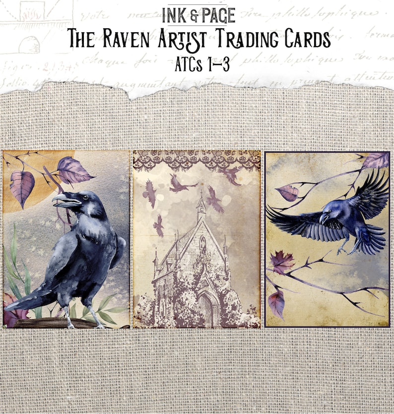 The Raven Printable Atcs Gothic Artist Trading Cards Dark - Etsy