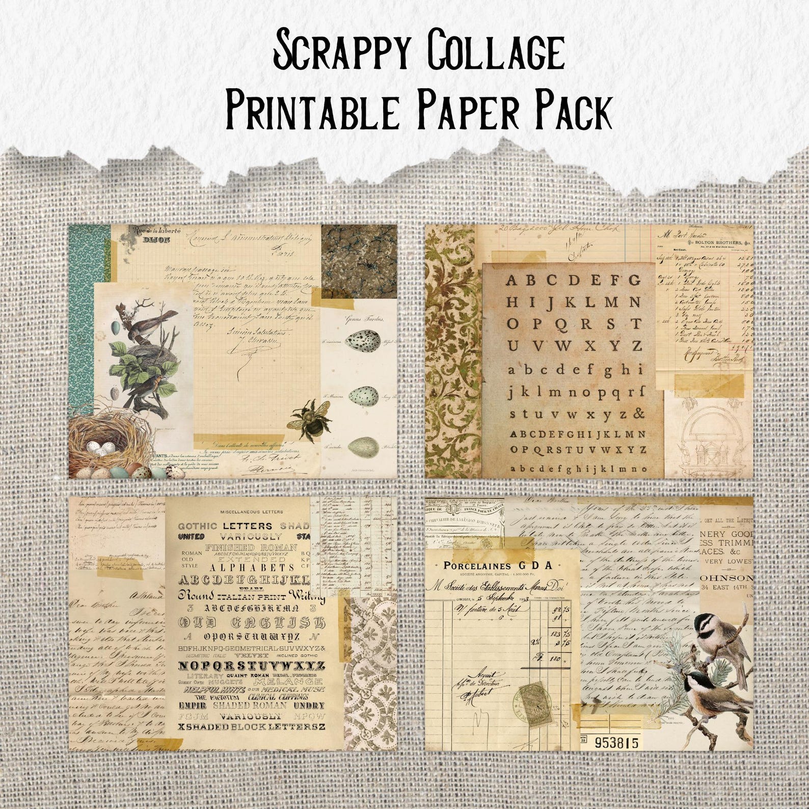 Scrappy Collage Papers — Layered Vintage Backgrounds for Junk Journals ...