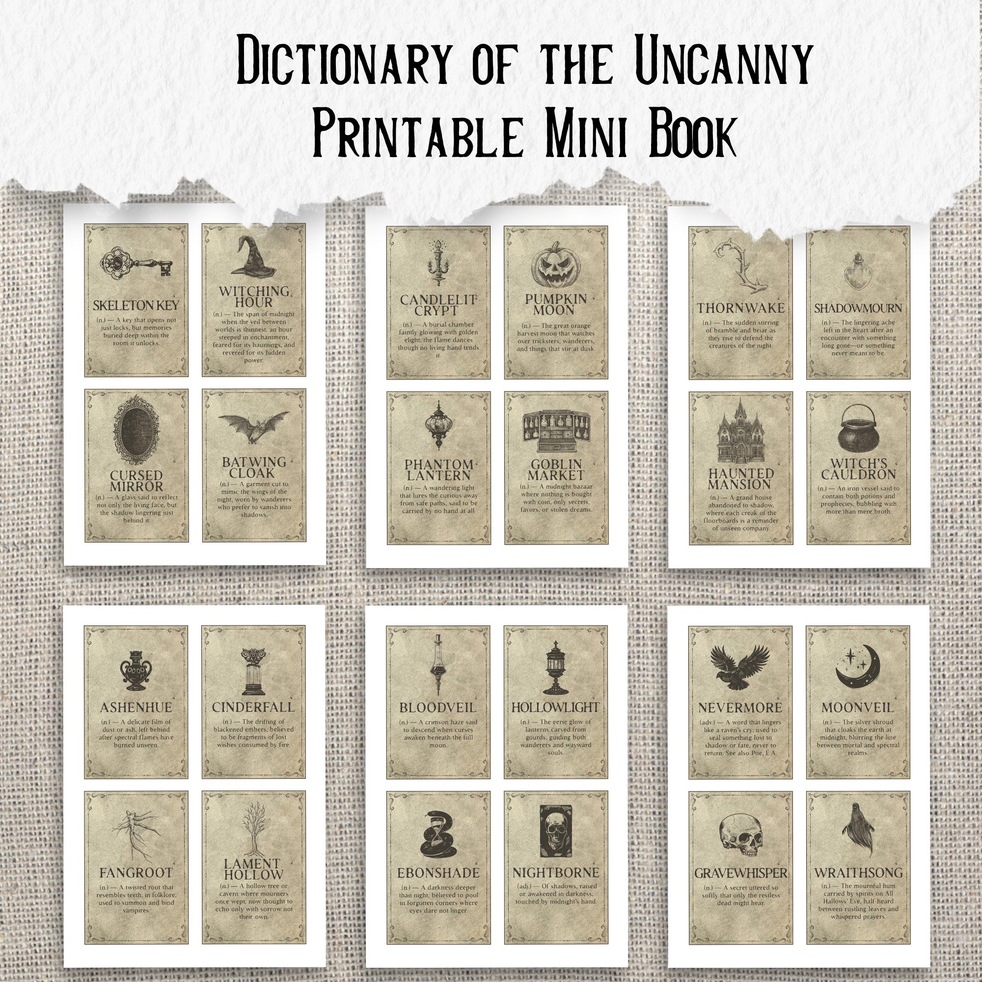 Halloween Mini Book, Dictionary of the Uncanny, Gothic Printable ...