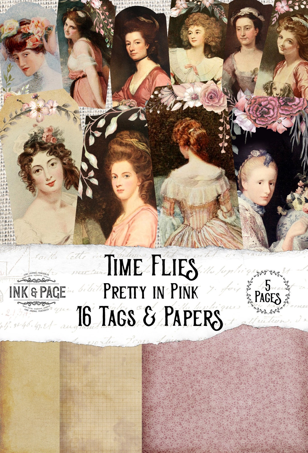 Beautiful Women Printable Vintage Tags, Pretty Pink Ephemera, Antique ...