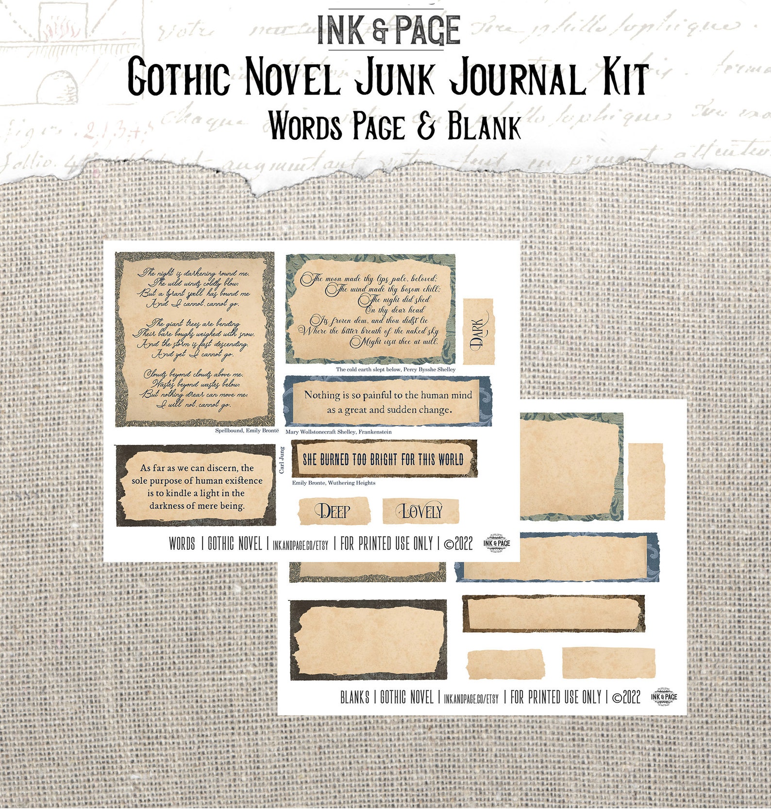 Gothic Novel Junk Journal Printable Kit, Dark Academia Digital Download ...