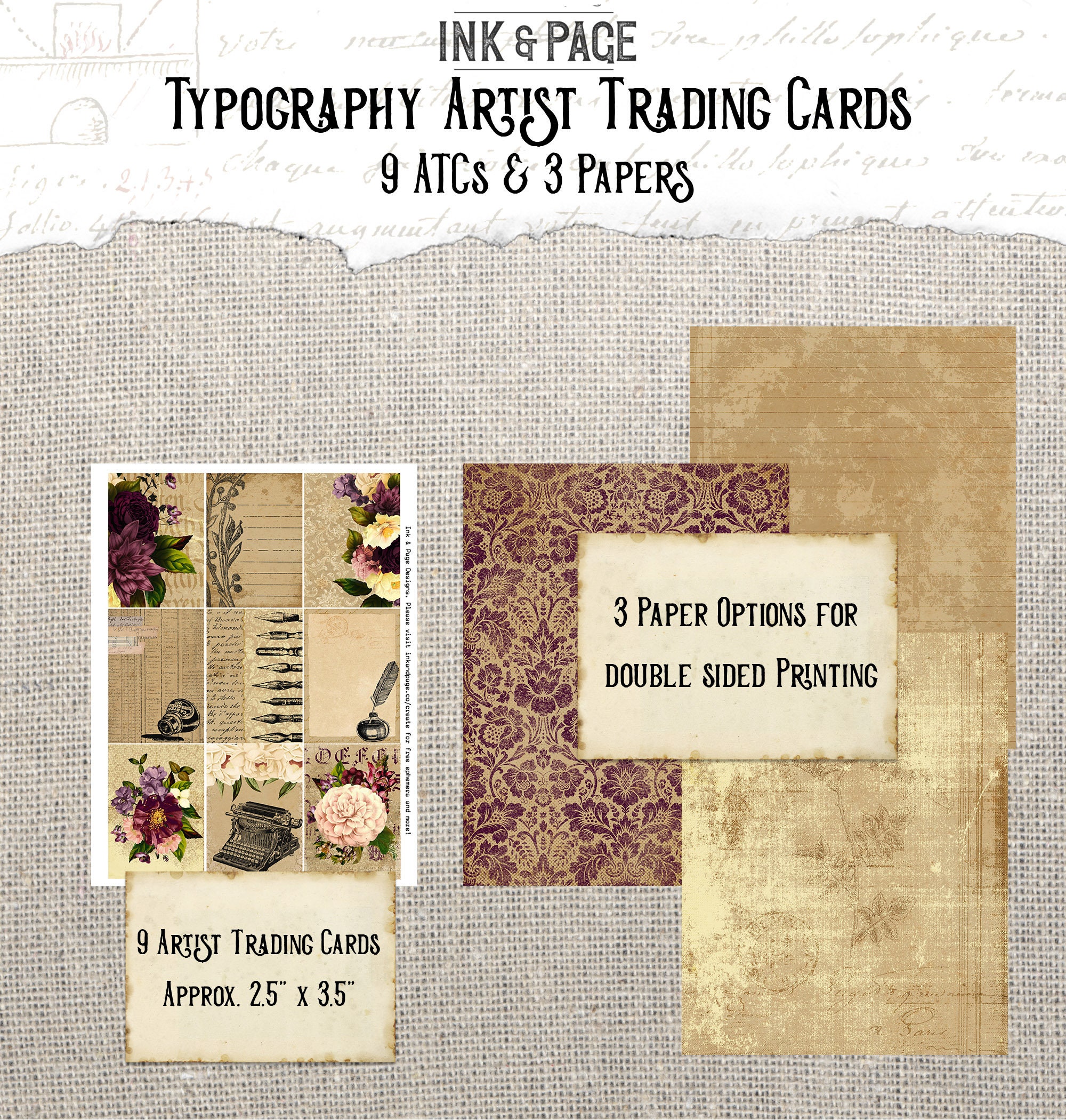 Typography Printable Atcs, Artist Trading Cards, Ephemera Pack, Dark ...