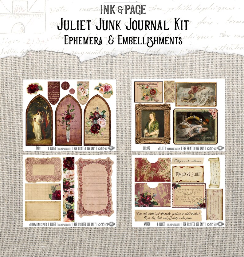 Romeo and Juliet Junk Journal Printable Kit Dark Academia - Etsy
