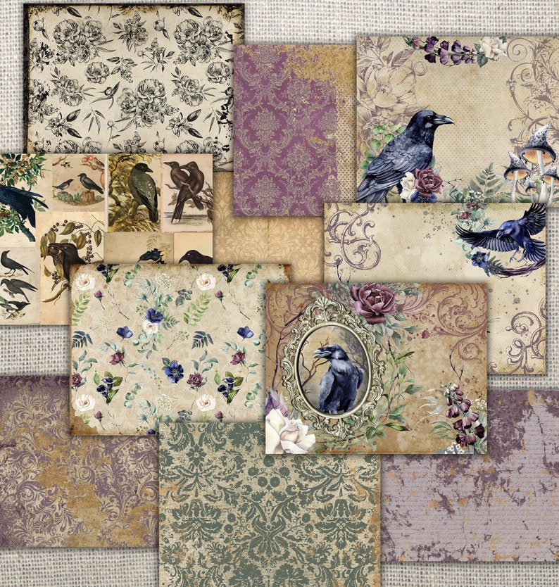 The Raven Printable Paper Pack, Junk Journal Digital Download, Birds ...