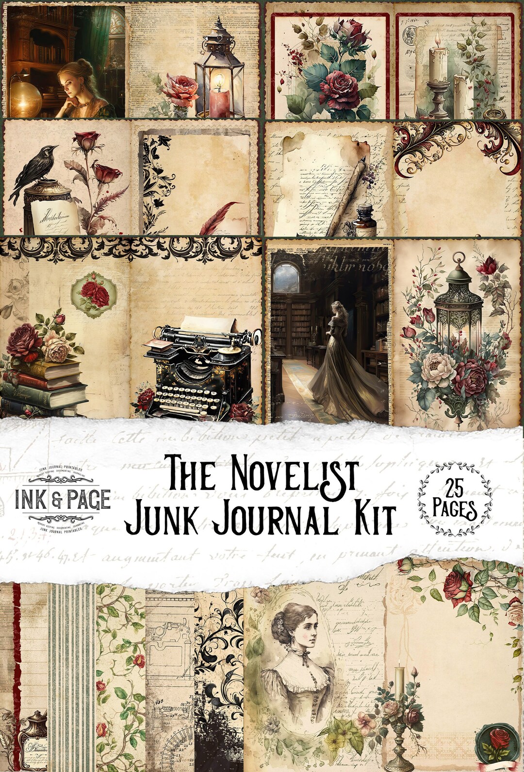 The Novelist Junk Journal Printable Kit Victorian Lady Writer Ephemera ...