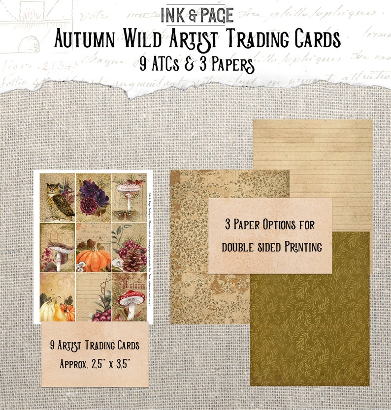 Autumn Wild Printable Atcs, Fall Artist Trading Cards, Vintage Forest ...