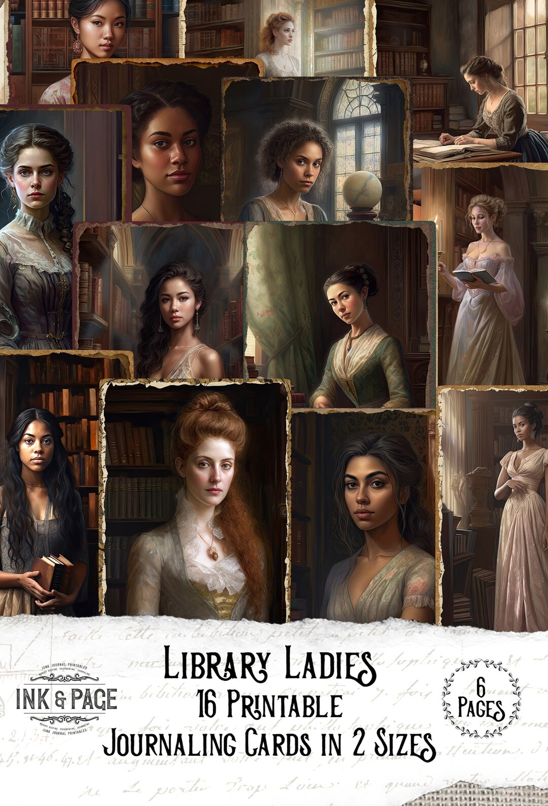 Library Ladies Printable Journal Cards Junk Journaling Ephemera Dark ...
