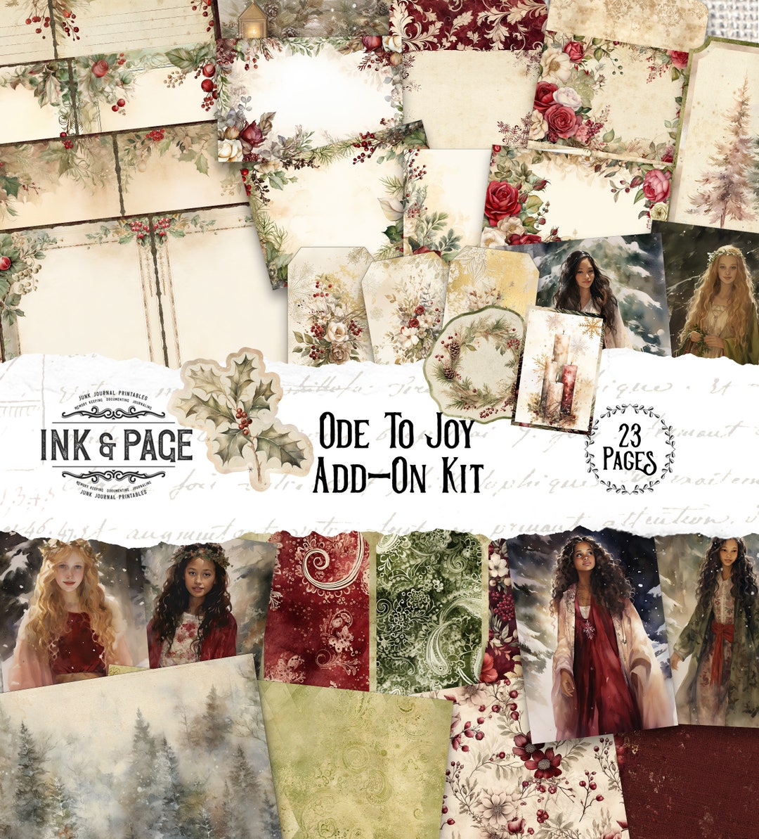 Ode to Joy Printable Ephemera Add-on Kit Junk Journal Yuletide Digital ...