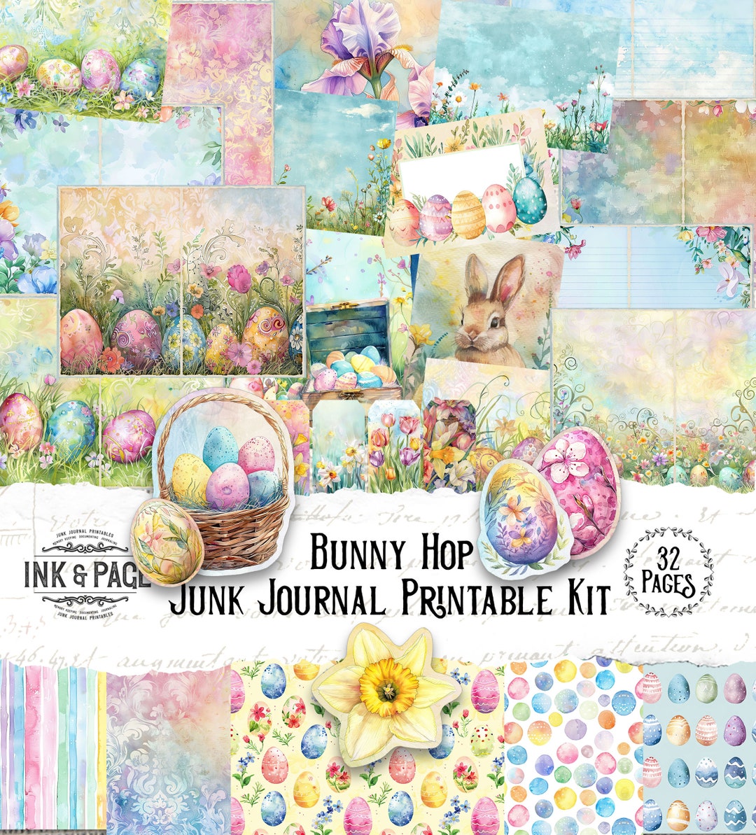Bunny Hop Junk Journal Printable Easter Egg Digital Download Spring ...