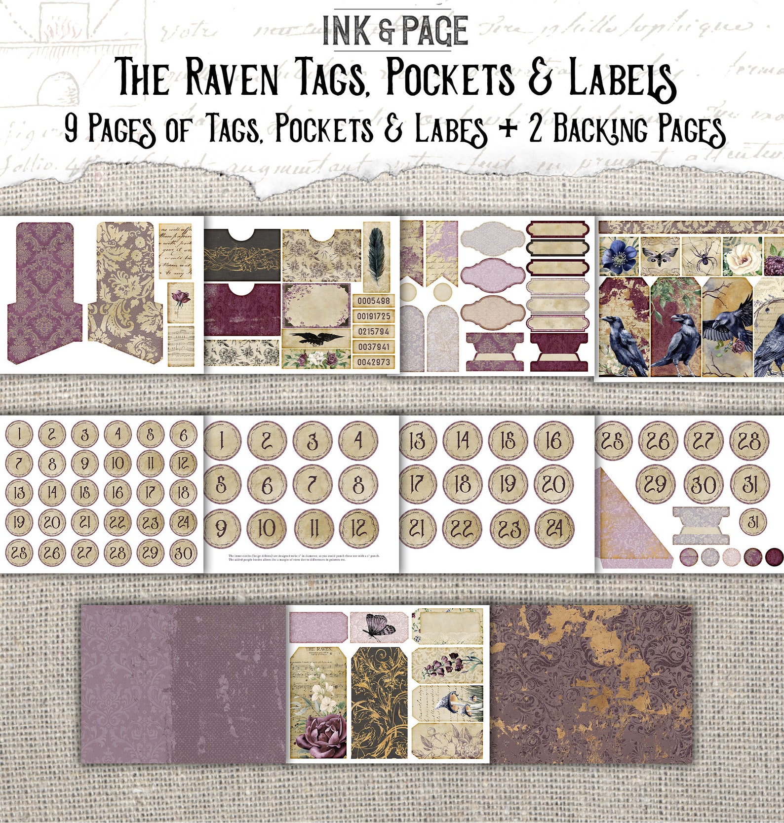 The Raven Printable Gothic Tags, Pockets, Labels, Junk Journal ...