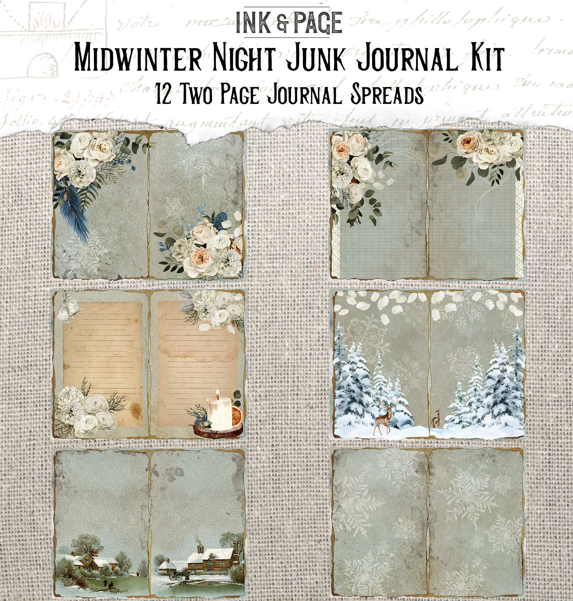 Printable Winter Junk Journal Kit Forest vintage Digital - Etsy