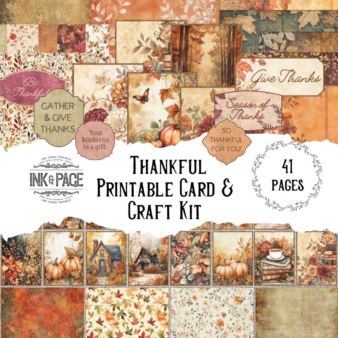 Thankful Printable Autumn A2 Card Kit Thanksgiving Digital Download ...