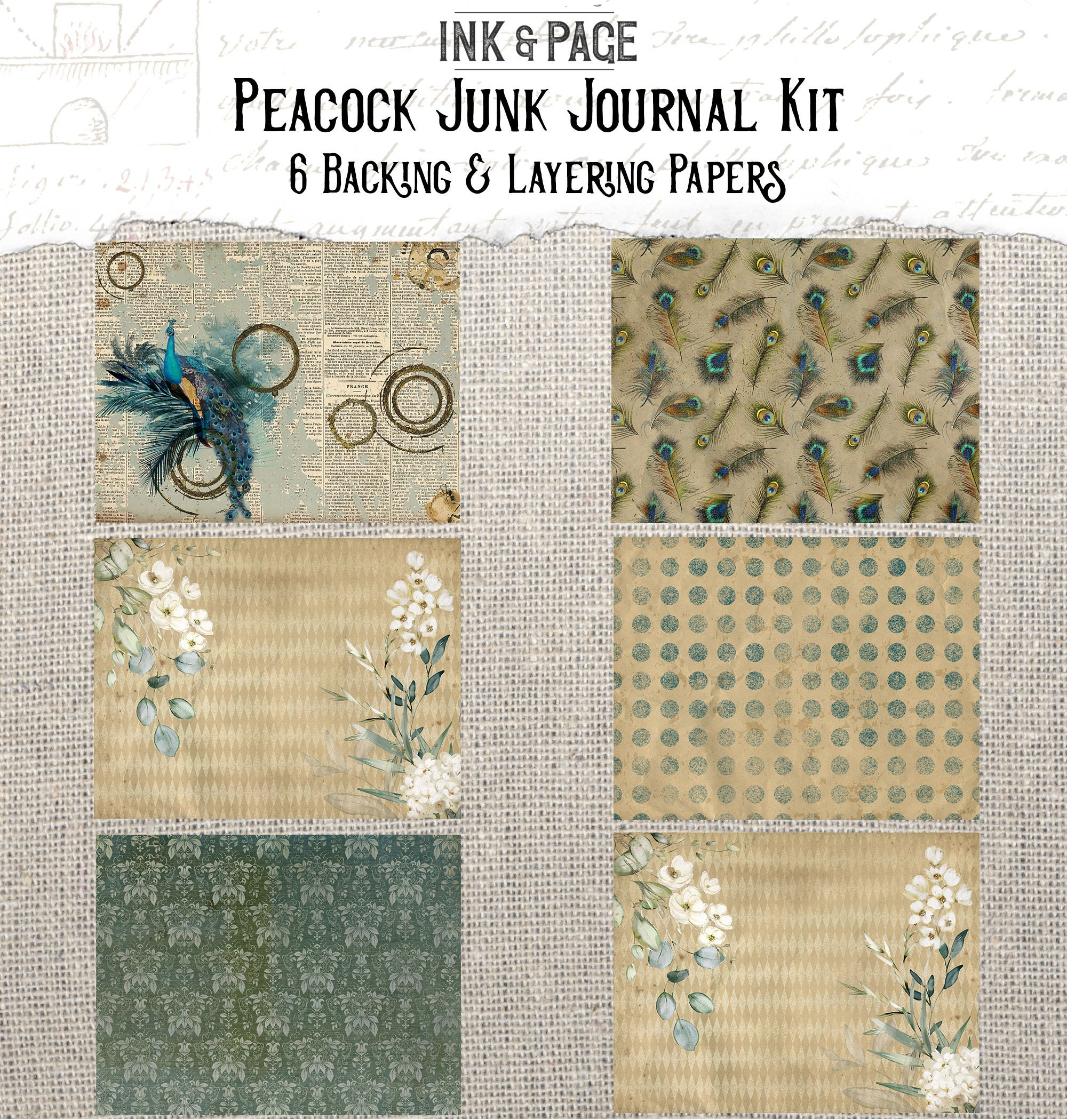Peacock Junk Journal Printable Kit, Vintage Bird Digital Download, Dark ...