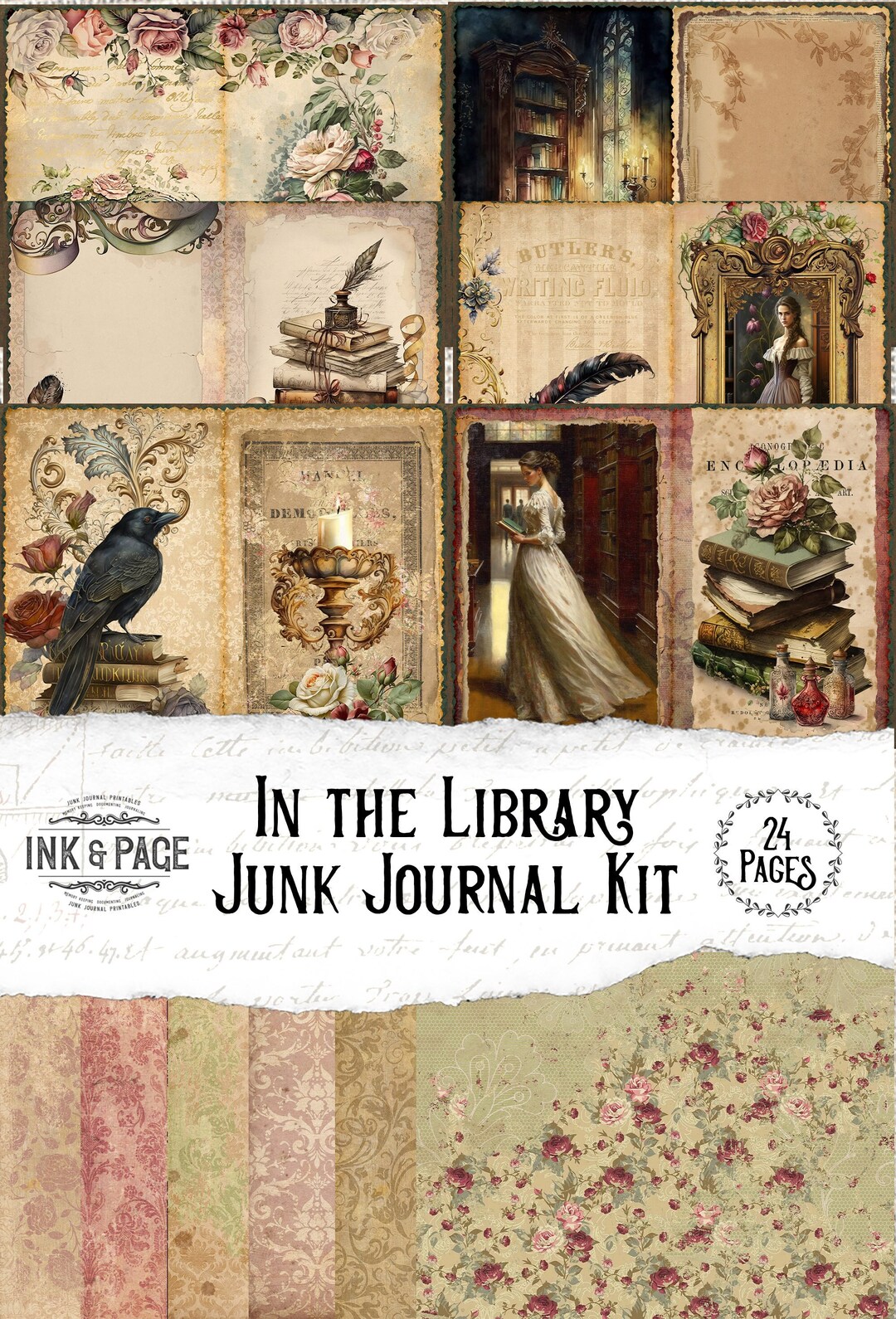 In the Library Junk Journal Printable Kit Vintage Book Digital Download ...