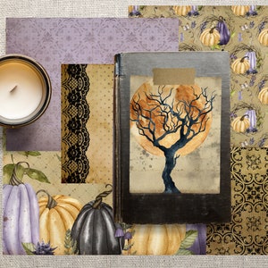 Halloween Digital Paper, Vintage Moon, Purple Junk Journal Kit, Pumpkin ...