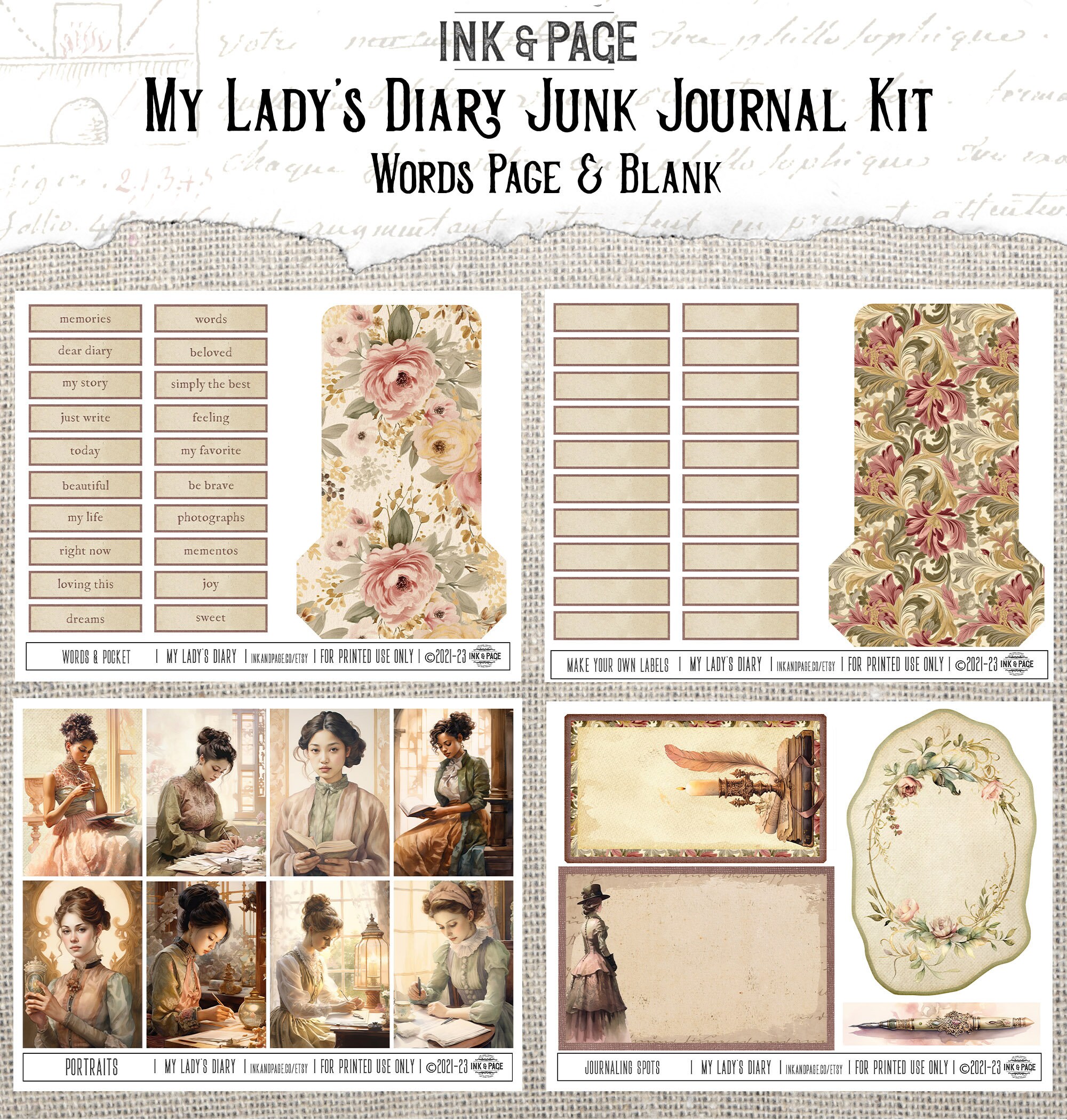 My Lady's Diary Junk Journal Printable Kit Victorian Lady Digital ...