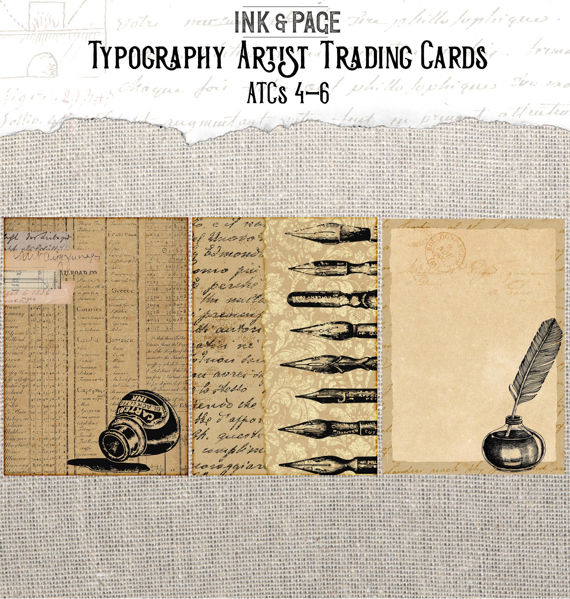 Typography Printable Atcs Artist Trading Cards Ephemera - Etsy