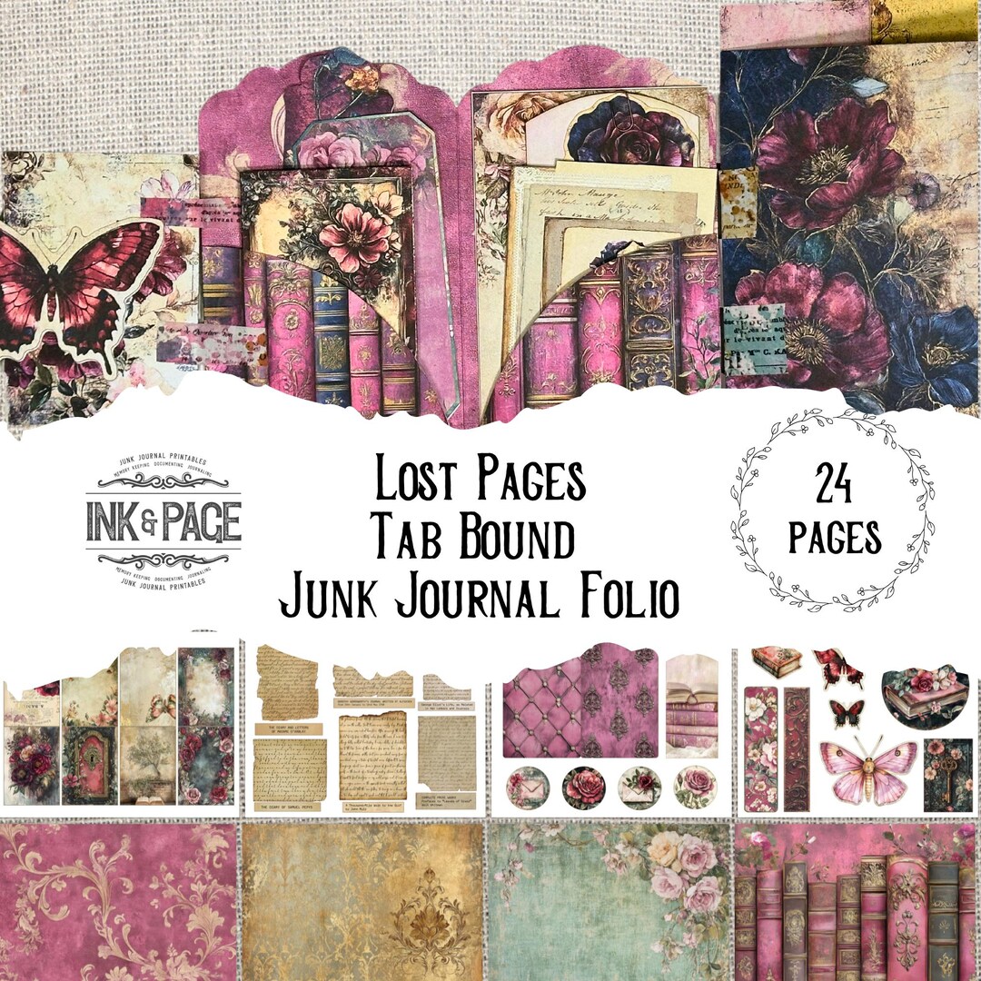Lost Pages Tab Bound Junk Journal Folio Kit Grungy Victorian Rose ...