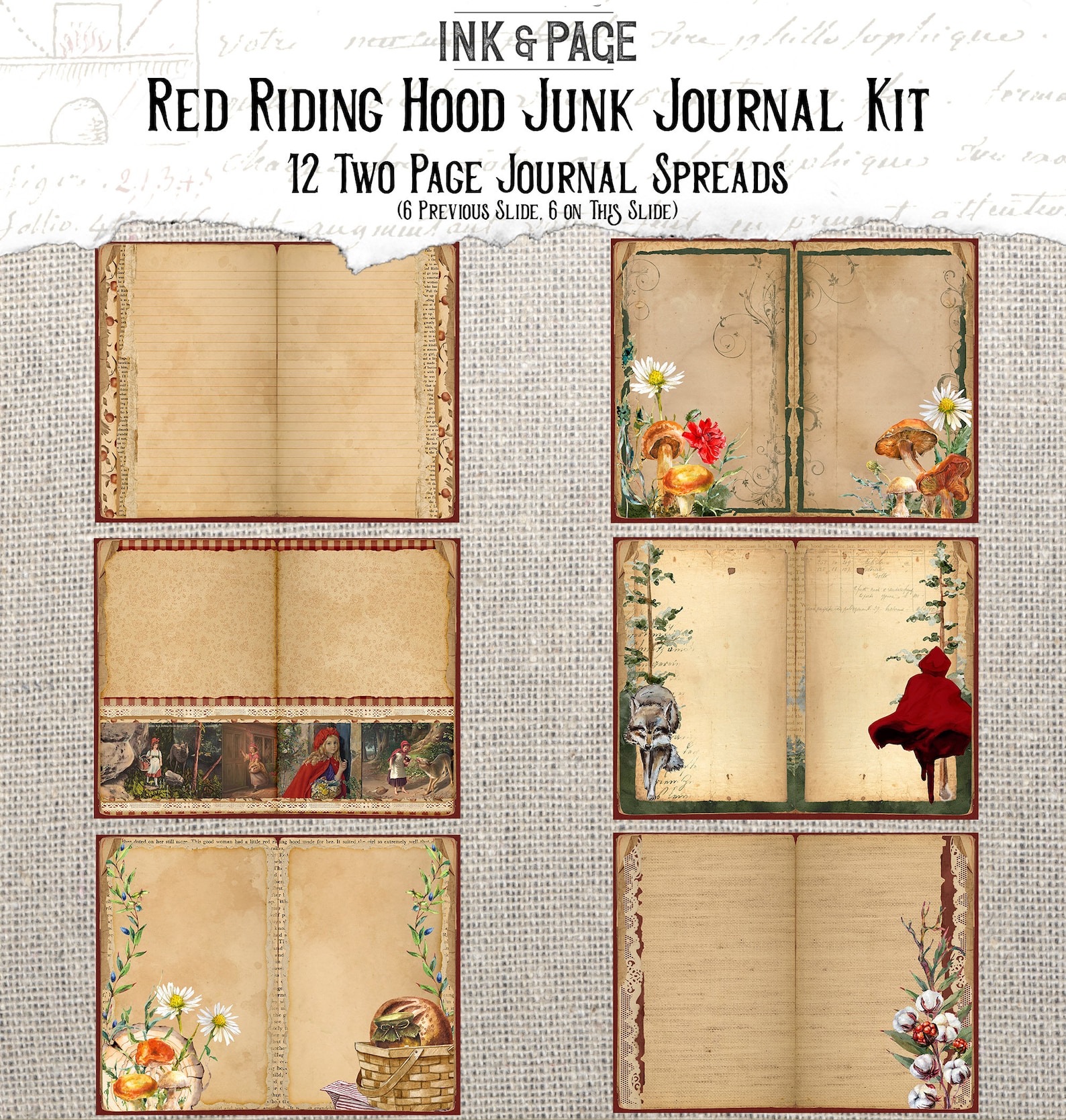 Red Riding Hood Junk Journal Printable Kit, Vintage Fairytale Ephemera ...