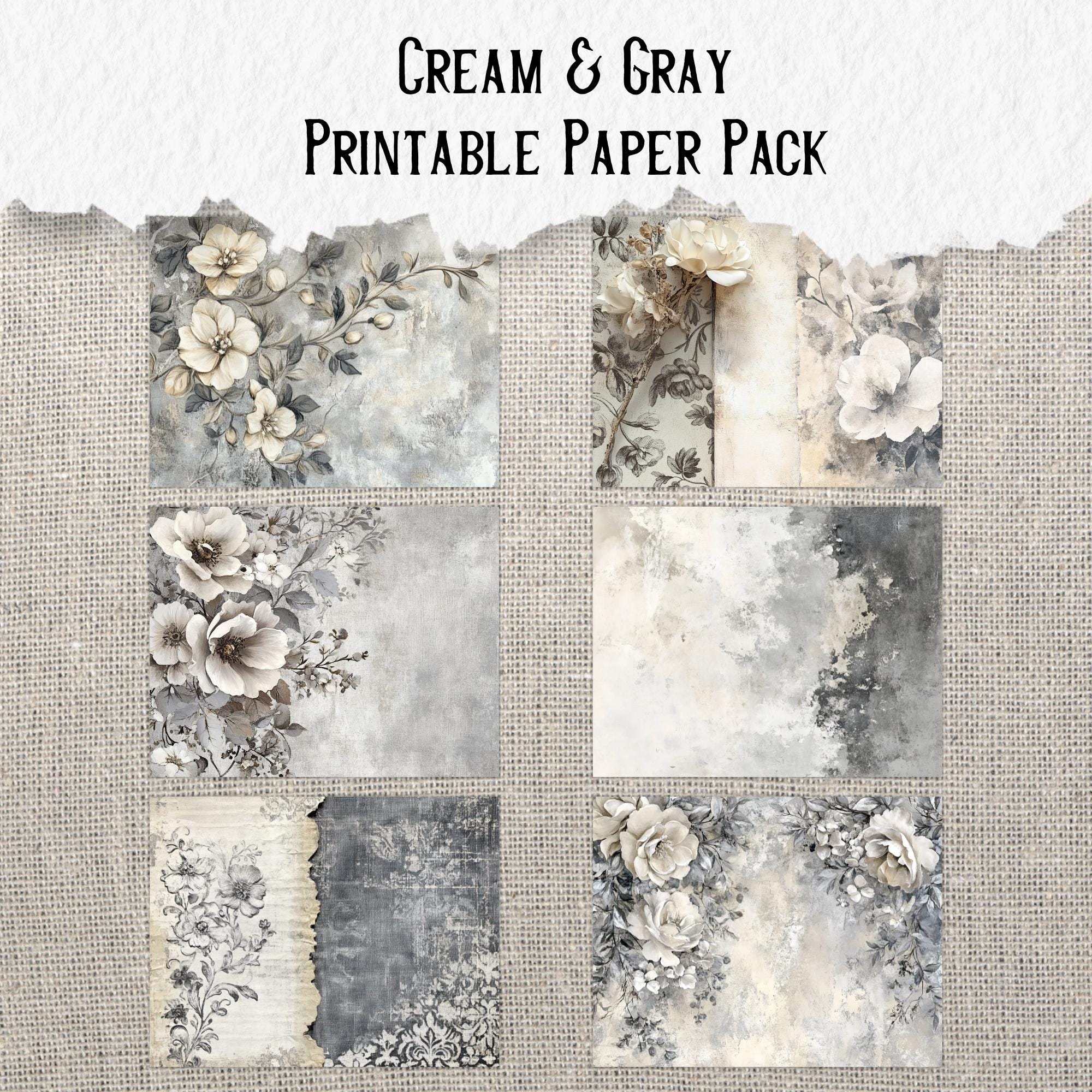 Cream and Gray Printable Paper Pack Pretty Grungy Collage Distressed ...
