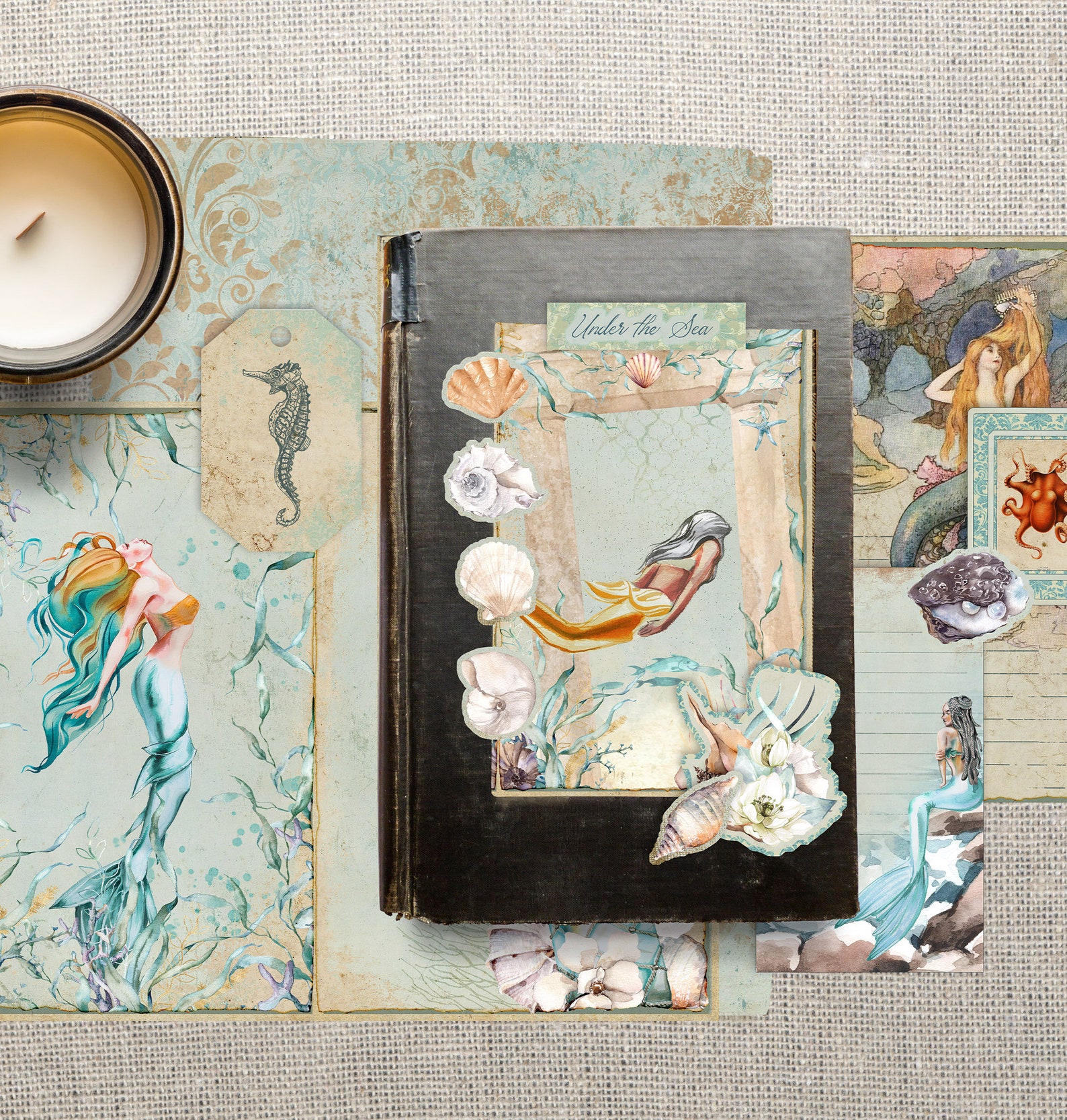 Enchanted Mermaid Junk Journal Printable Kit, Vintage Ocean Ephemera ...