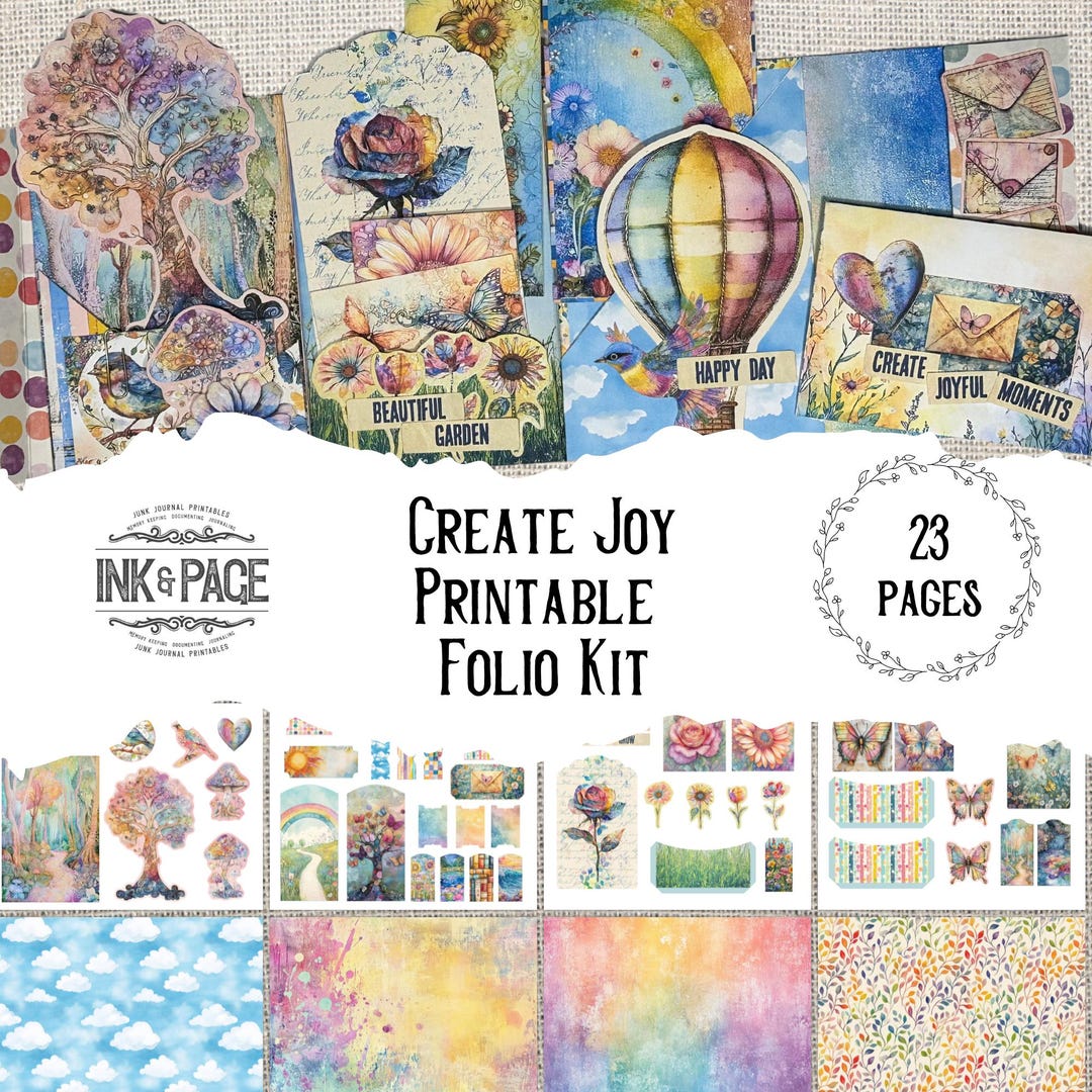 Create Joy Printable Folio Kit Rainbow Mixed Media Digital Download ...