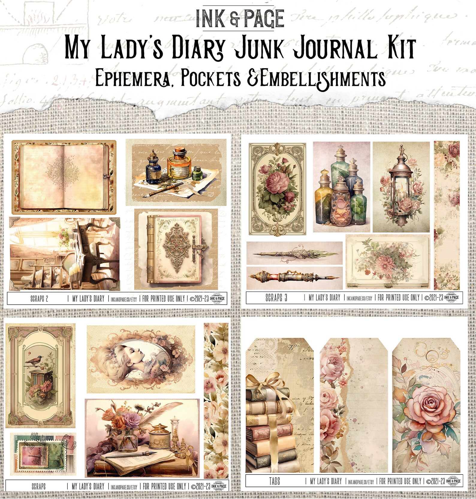 My Lady's Diary Junk Journal Printable Kit Victorian Lady Digital ...