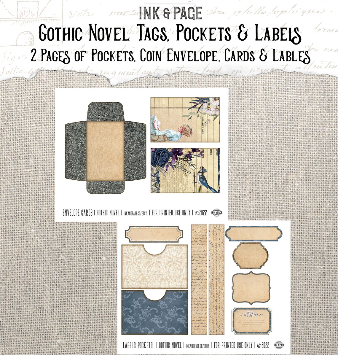 Gothic Novel Printable Tags Pockets Labels Ephemera Pack - Etsy