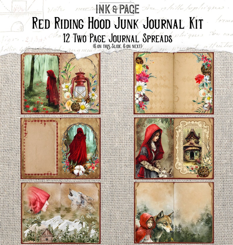 Red Riding Hood Junk Journal Printable Kit, Vintage Fairytale Ephemera ...