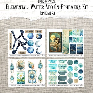 Elemental Water Printable Ephemera Kit Junk Journal Tags Digital ...