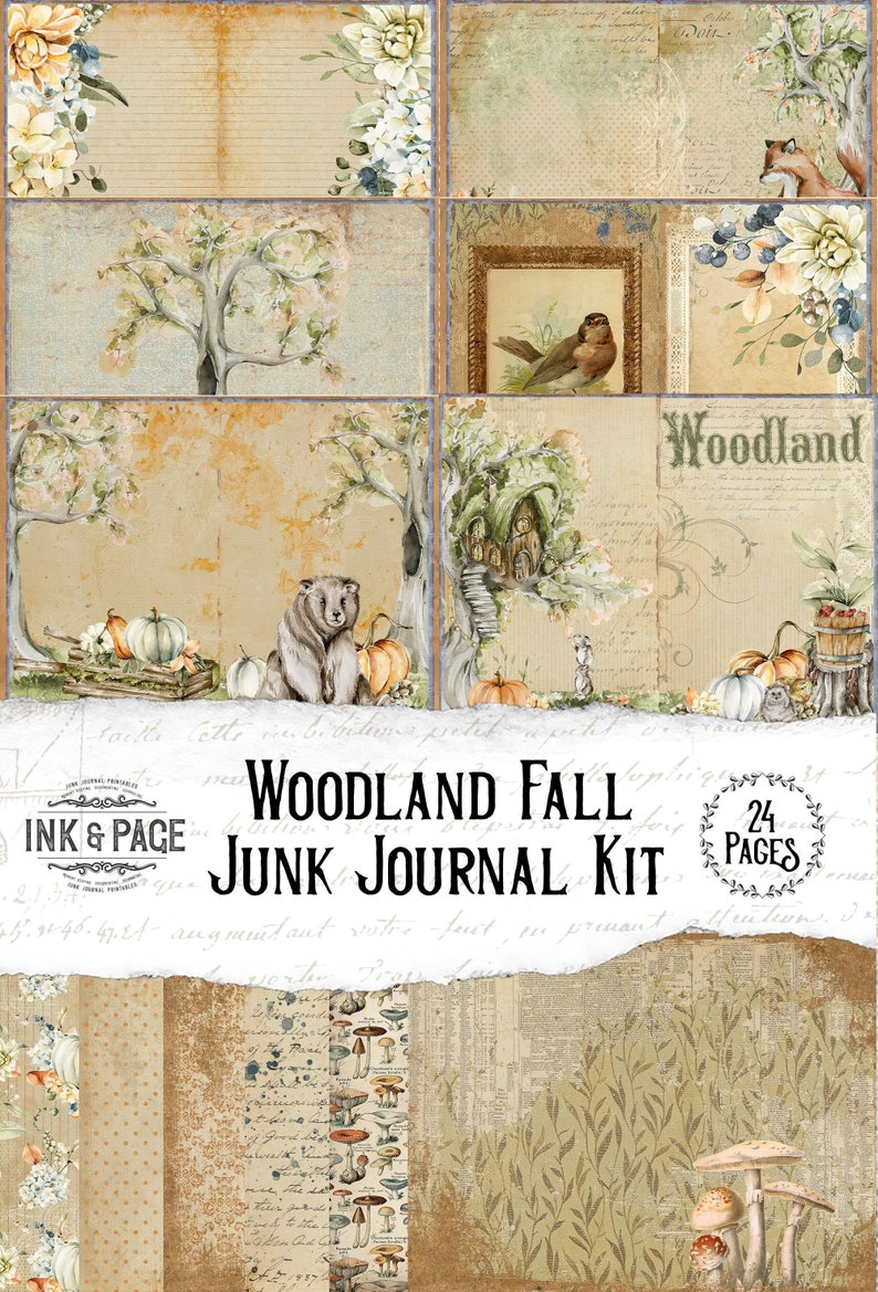 Woodland Fall Junk Journal Printable Kit Vintage Forest - Etsy