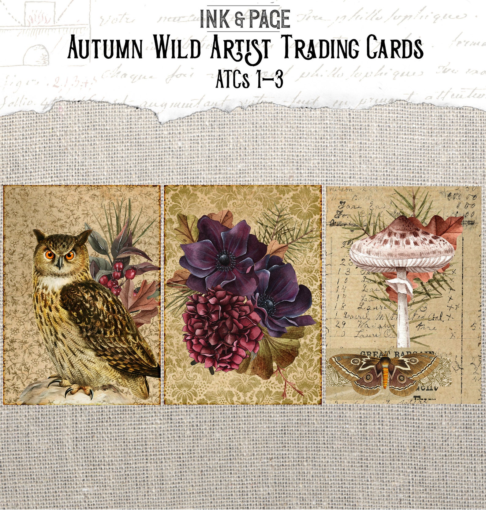 Autumn Wild Printable Atcs Fall Artist Trading Cards Vintage - Etsy