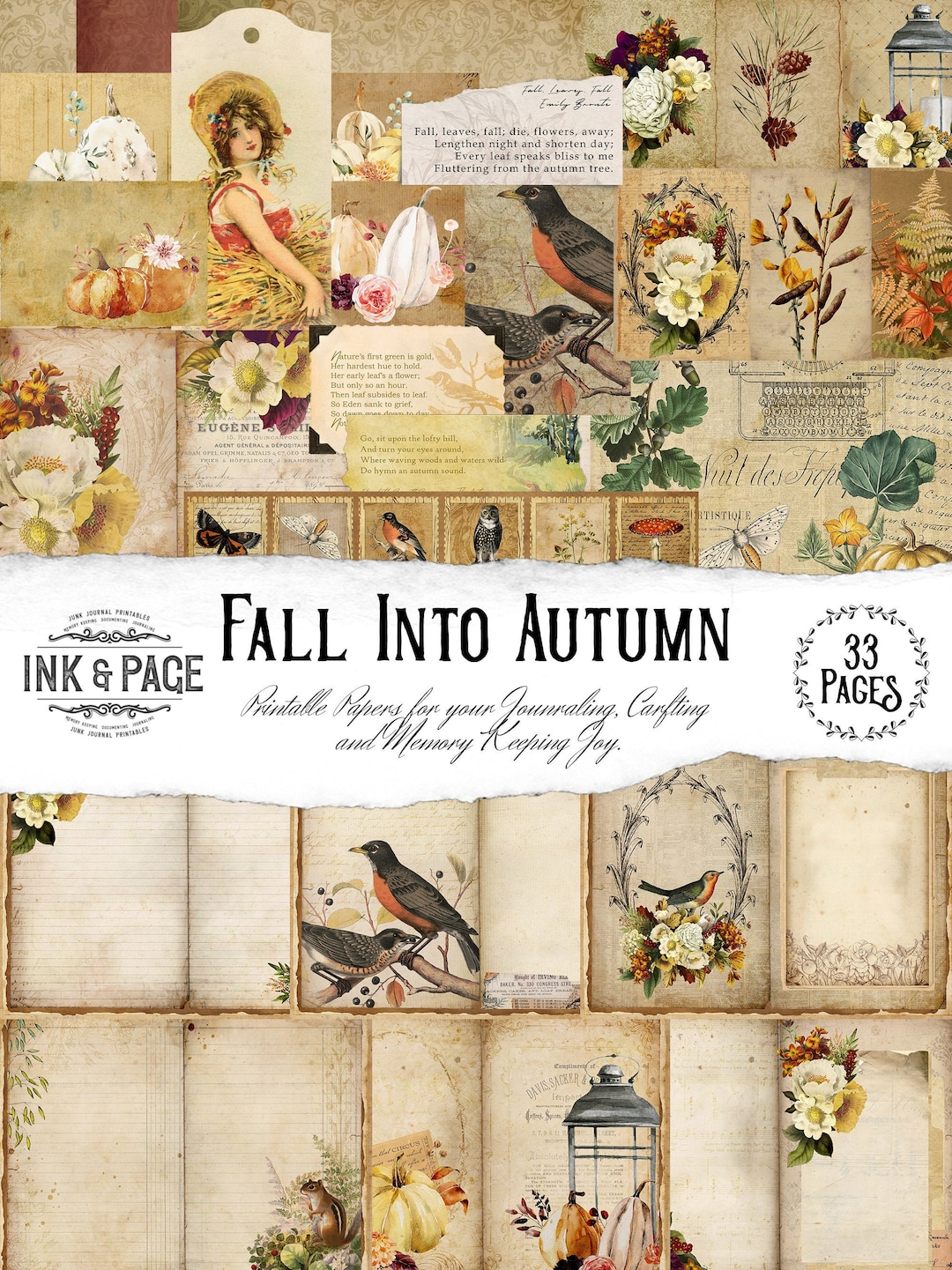Fall Into Autumn Printable Junk Journal Kit, Pumpkins, Autumn Quotes ...